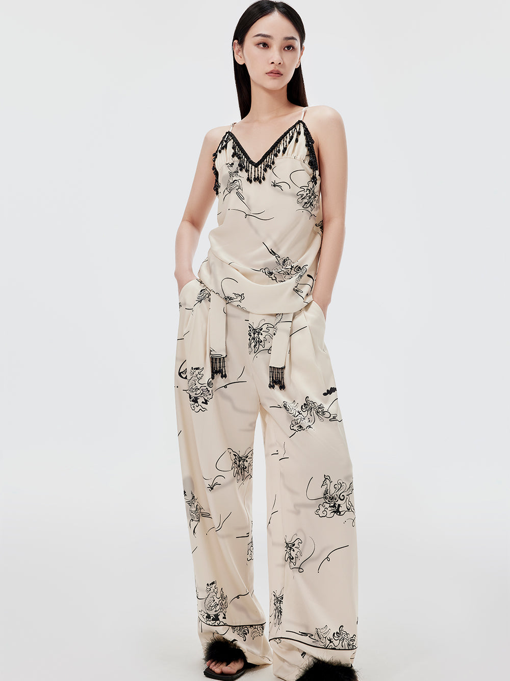 MUKZIN Sexy Suspender Print Pants Suit Two-piece Set