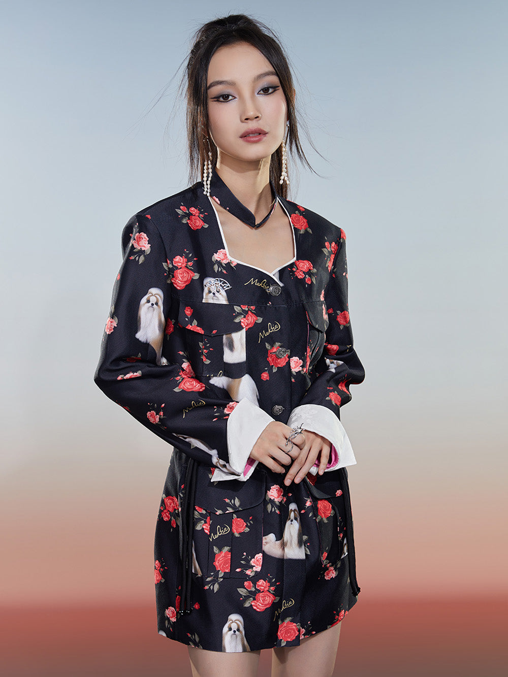 MUKZIN Square Neck Retro New Popular Long-sleeved Cheongsam Dress