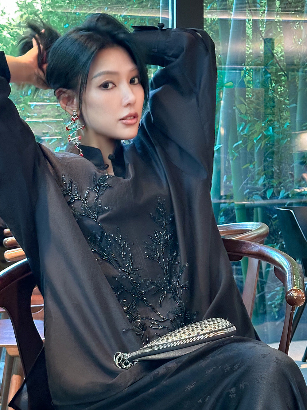 MUKZIN Black Chinese Style Cheongsam Collar Loose Shirt