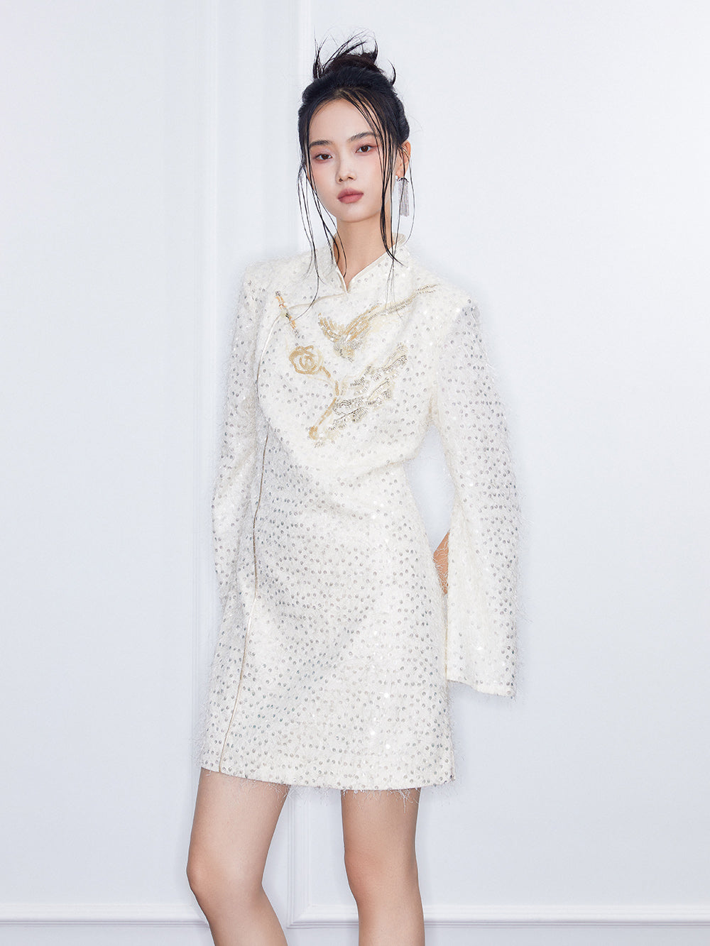 MUKZIN Spring Prelude"Gray Parrot" Neo Chinese Style Feather and Sequi