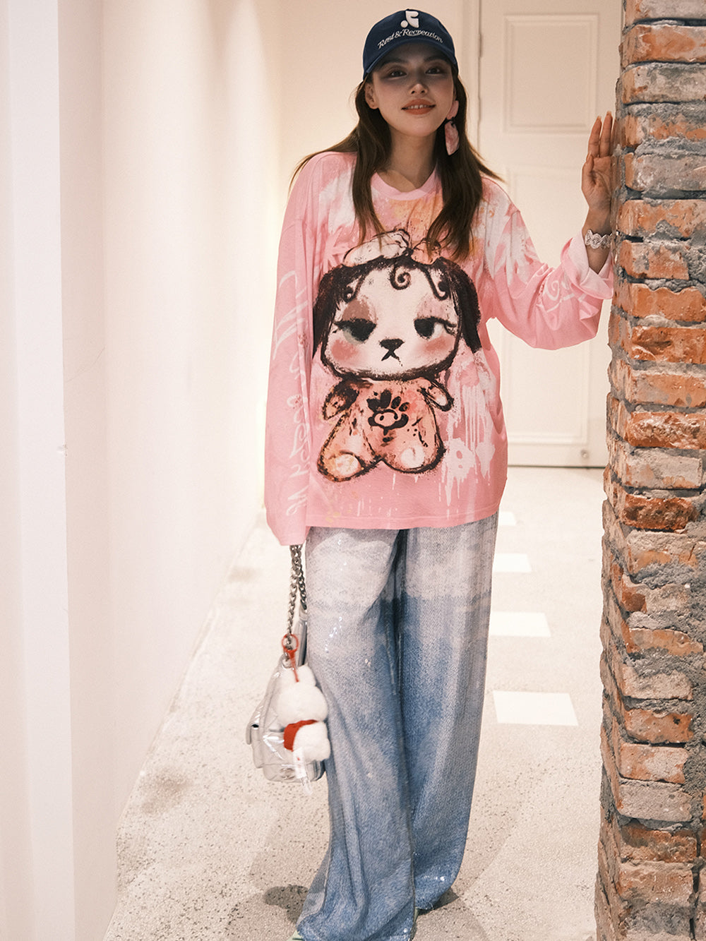 MUKZIN“Capsule Collection”Pink - toned tie - dye style cute dog printe